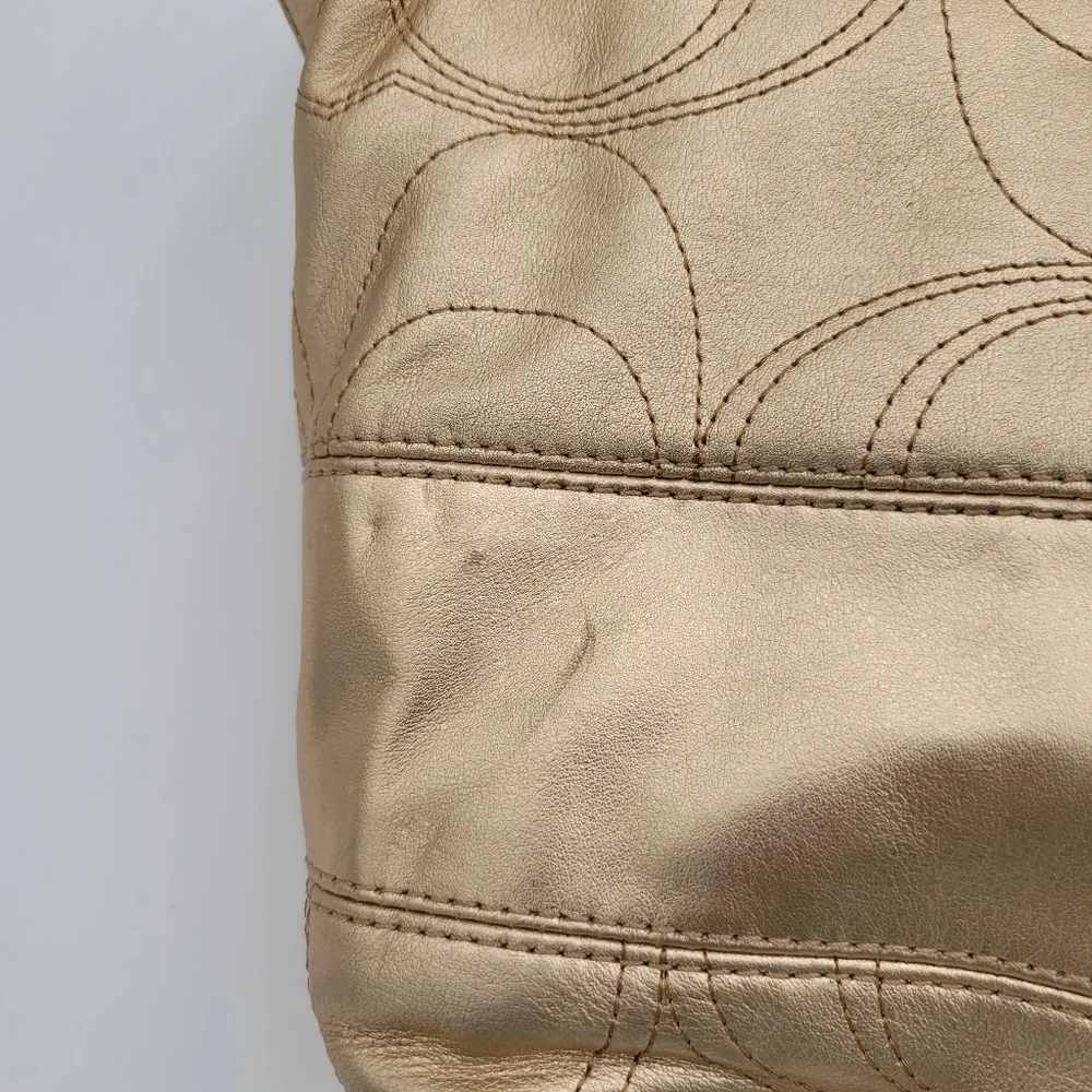 Coach | Bags | Coach Metalic Gold Bucket Medium Tote Shoulder Bag Spots ...